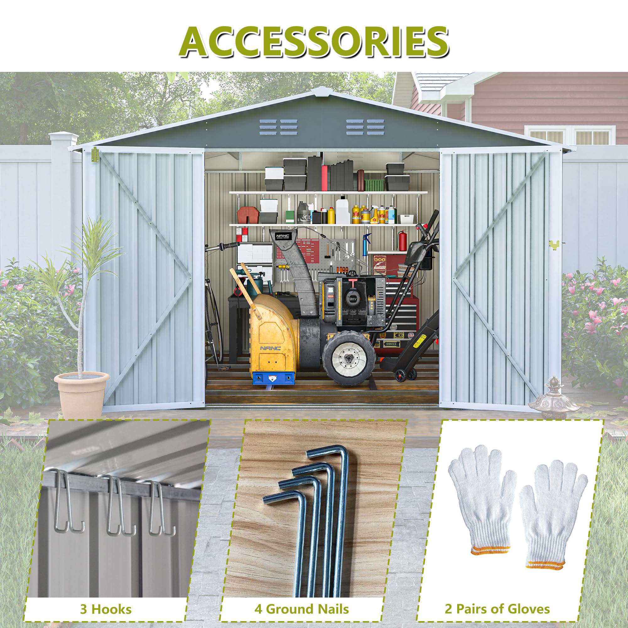 Evedy Outdoor Shed - 10 x 8 FT Storage Sheds Galvanized Metal Shed with Slide Door, Tool Storage Backyard Shed Bike Shed, Tiny House Garden Tool Storage Shed for Backyard Patio Lawn