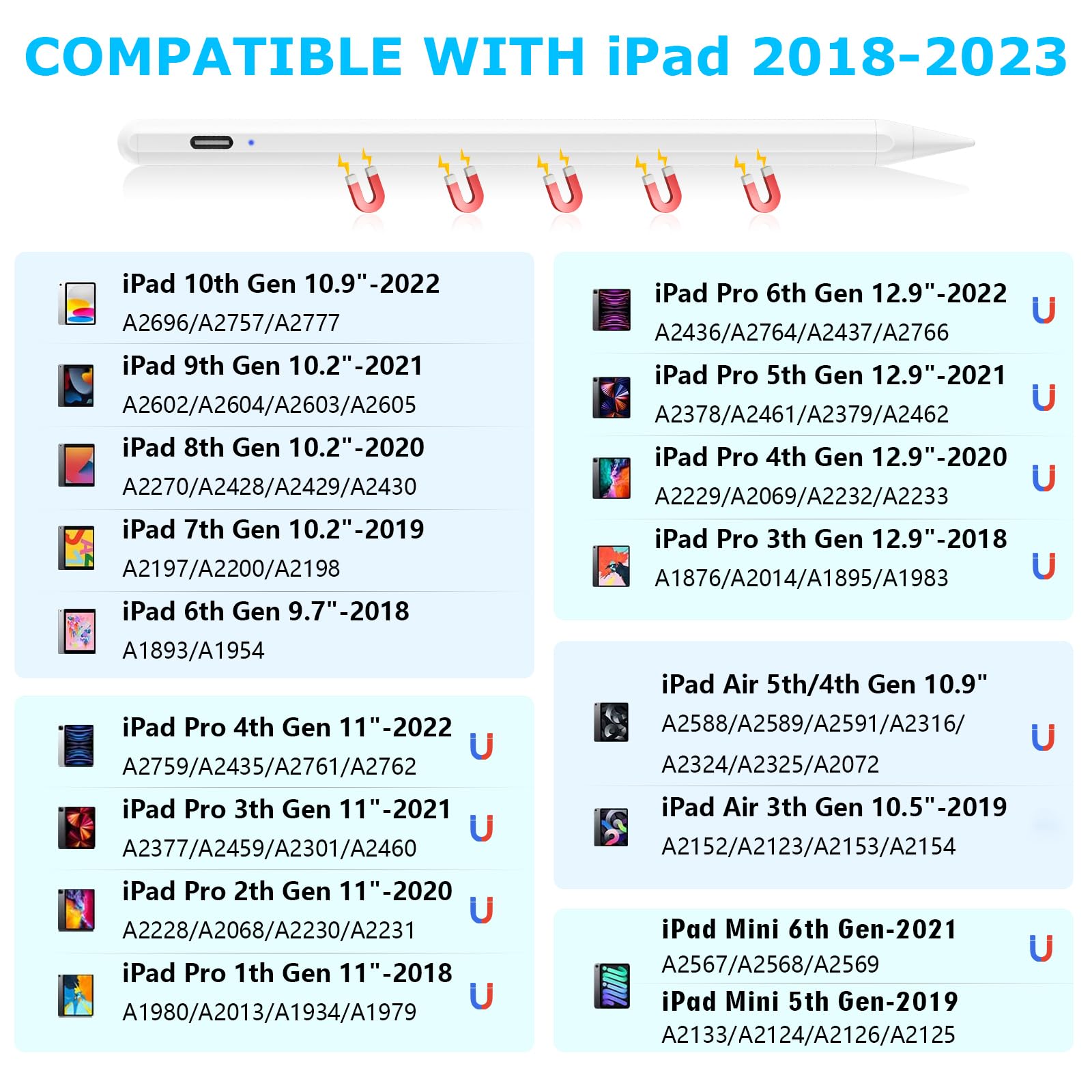 iPad 9th Generation Case with Keyboard and Apple Pencil,Stylus Pen for iPad(2018-2023) 15mins Fast Charge,Palm Rejection iPad Pencil,10 Color Backlit Bluetooth Keyboard Case with Pencil Holder