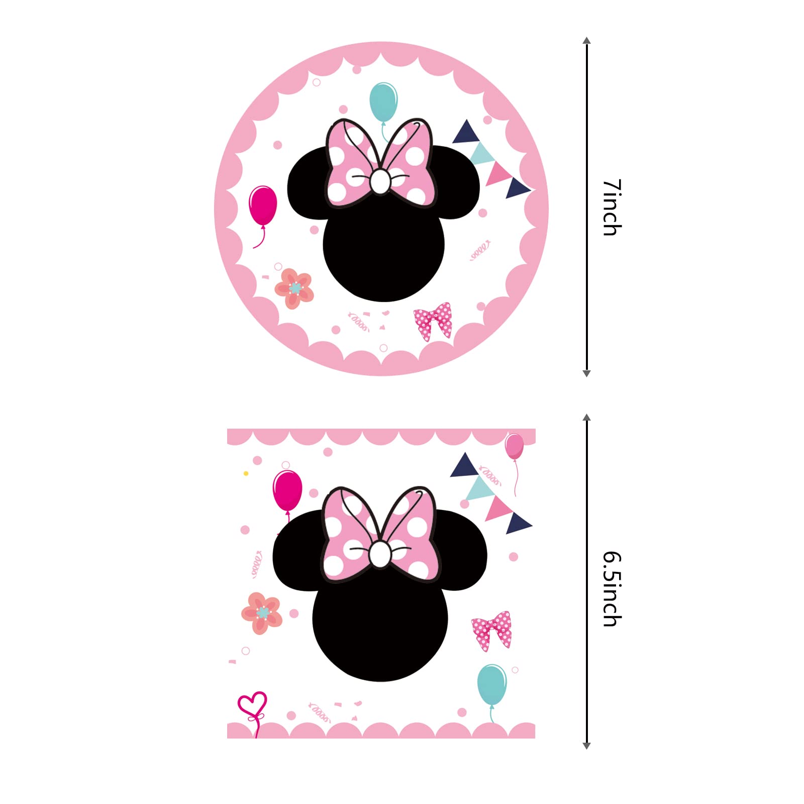 Birthday Party Supplies for Pink Minnie, Include 20 Plates and 20 Napkins, Pink Minnie Birthday Party Decorations