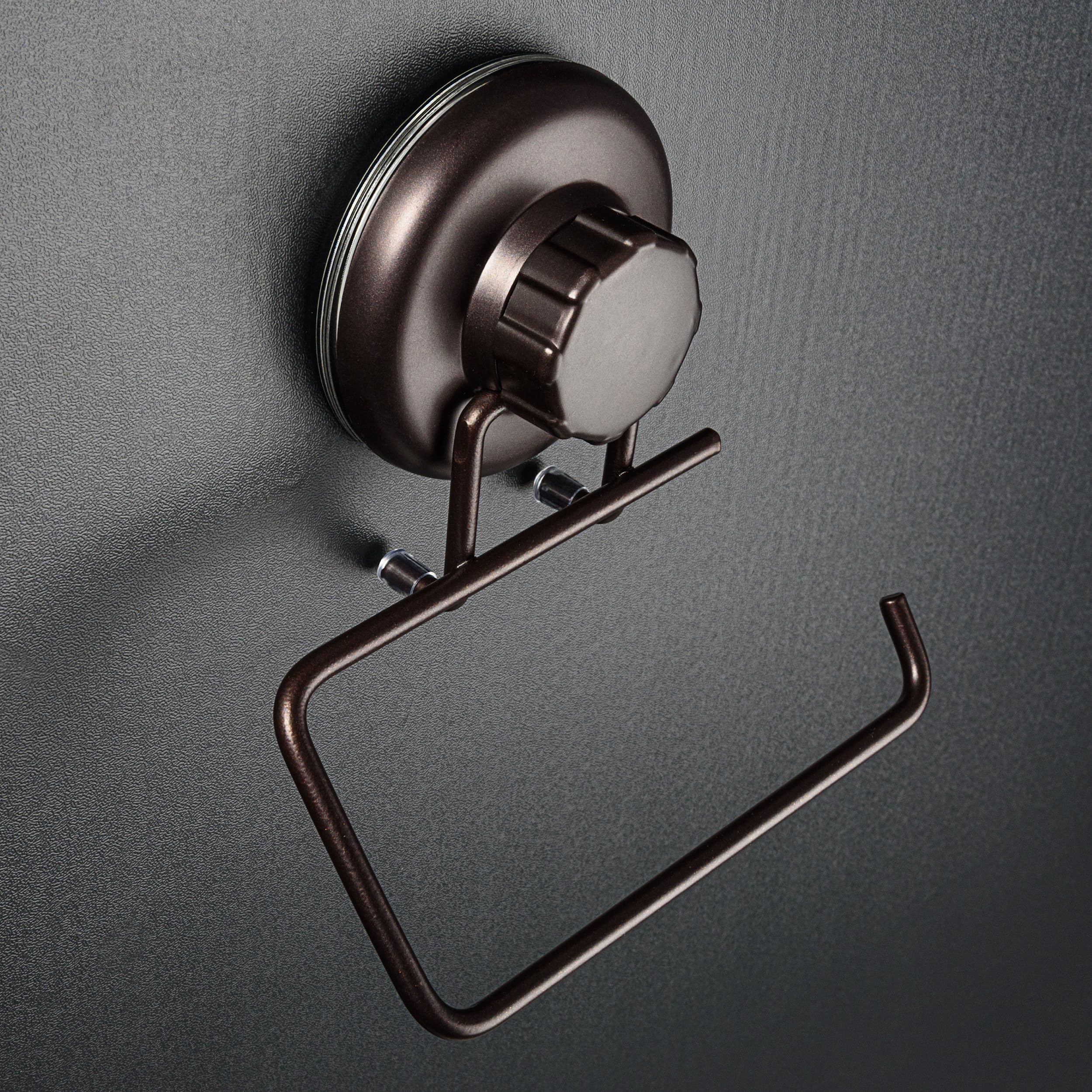 HASKO accessories - Powerful Vacuum Suction Cup Toilet Paper Holder β Wall Mount No Drilling Bathroom Stainless Steel Tissue Roll Dispenser β Adhesive 3M Stick Disc Included (Bronze)