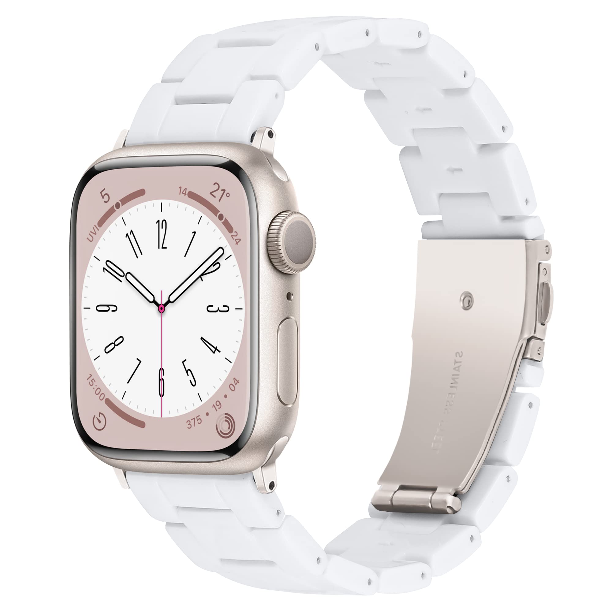 Pleixiu Compatible With Apple Watch Band 38mm 40mm 41mm (42mm-Series 10) Lightweight Resin For iwatch Ultra 2 1 Series 10 Series SE Series 9 8 7 6 5 4 3 2 1 Apple Watch Bands for Women Men (Pure White for Starlight)