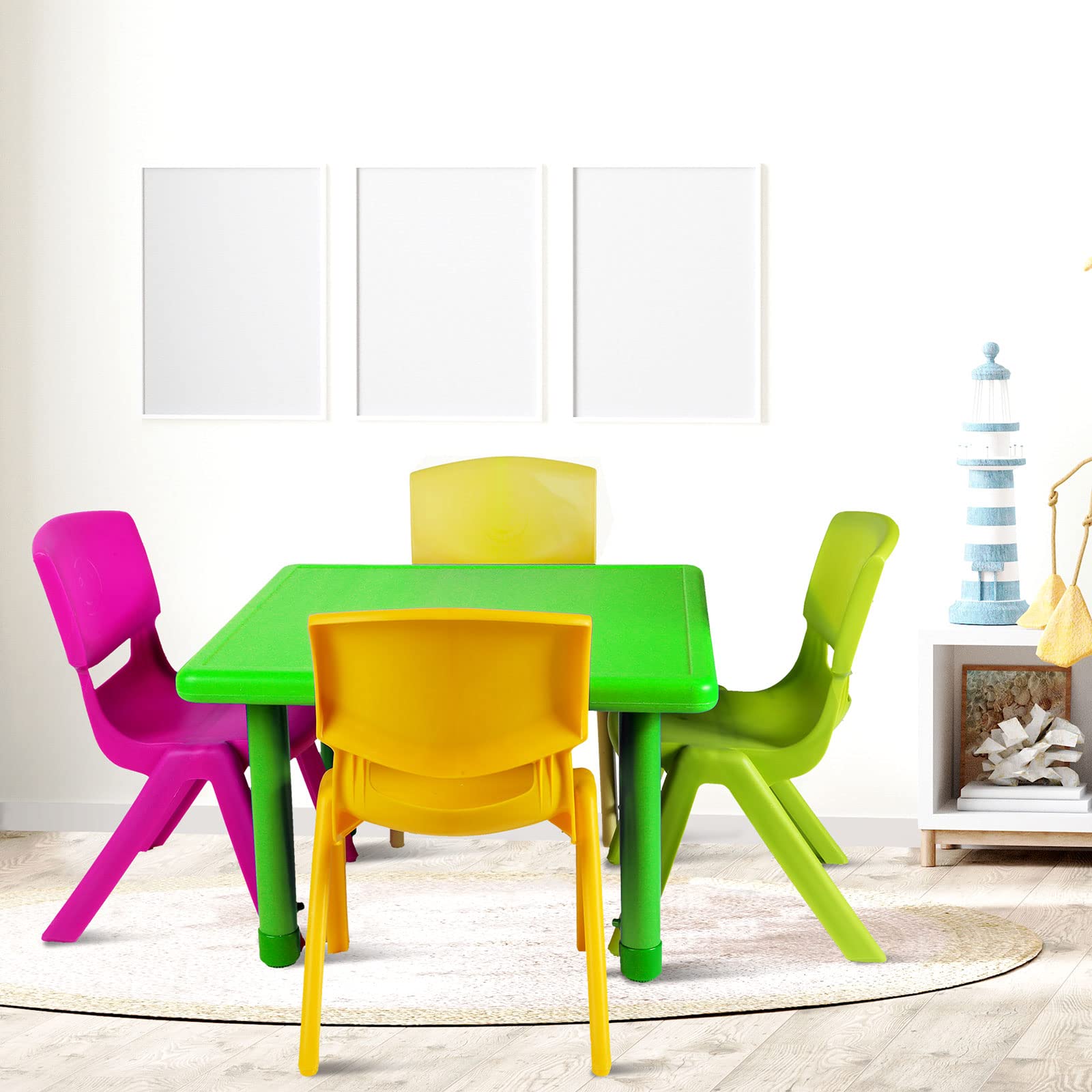 Plastic Classroom Table 24'' Square Height Adjustable Activity Table Classroom Furniture Waterproof Activity Desk for Kids Preschool Daycare School (Green)