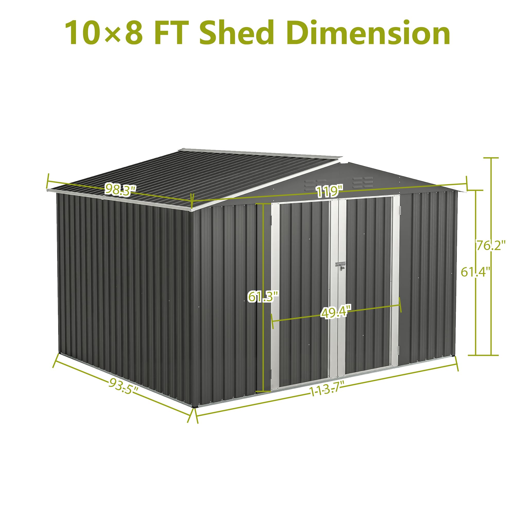 Evedy Outdoor Shed - 10 x 8 FT Storage Sheds Galvanized Metal Shed with Slide Door, Tool Storage Backyard Shed Bike Shed, Tiny House Garden Tool Storage Shed for Backyard Patio Lawn