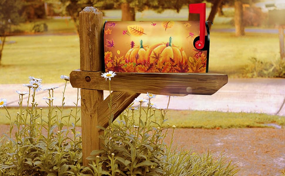 Fall Mailbox Covers Magnetic Pumpkin Leaf Thanksgivin Letter Post Box Cover Wrap Decoration Welcome Home Garden Outdoor Yard Outside Farmhouse Home Decor 21" Lx 18" W