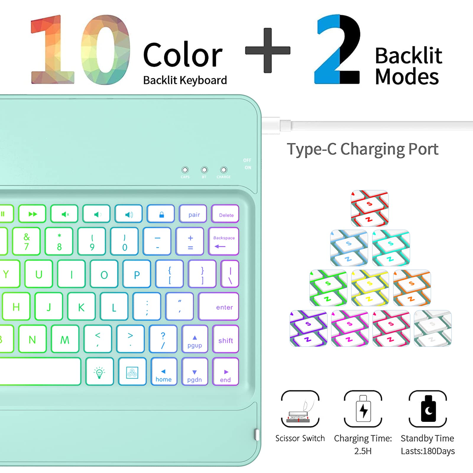 iPad 9th Generation Case with Keyboard and Apple Pencil,Stylus Pen for iPad(2018-2023) 15mins Fast Charge,Palm Rejection iPad Pencil,10 Color Backlit Bluetooth Keyboard Case with Pencil Holder