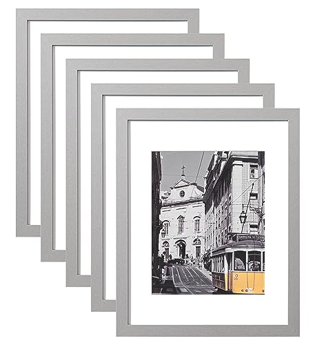 eletecpro 11x14 Picture Frames Set of 5, Gallery Wall Frame Display 8x10 Photo with Mat or 11x14 without Mat, Picture Frame Collage Wall Decor for Wall Mounting, Grey