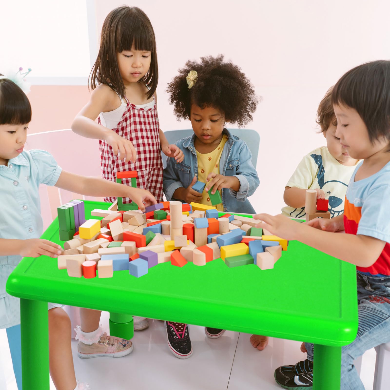 Plastic Classroom Table 24'' Square Height Adjustable Activity Table Classroom Furniture Waterproof Activity Desk for Kids Preschool Daycare School (Green)