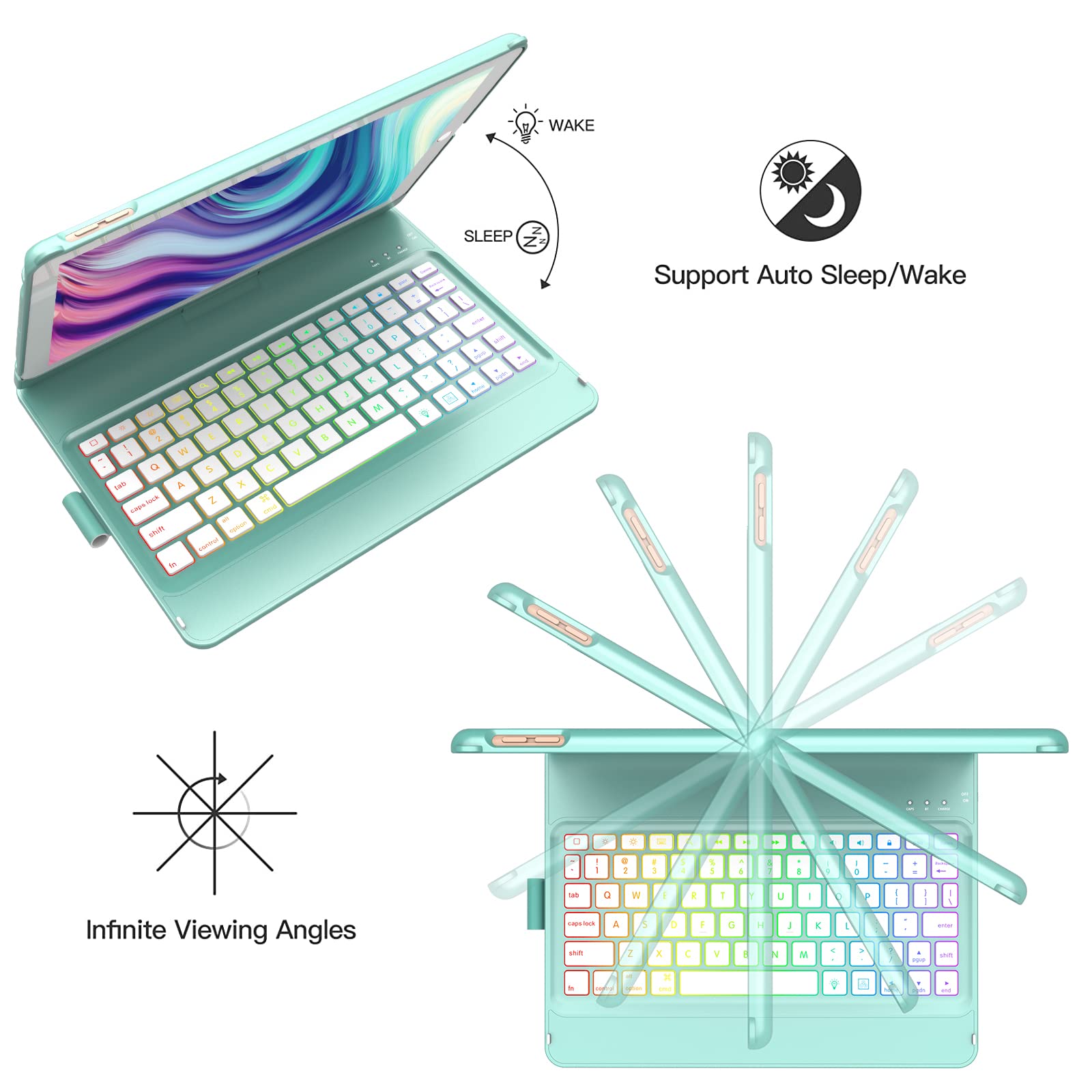 iPad 9th Generation Case with Keyboard and Apple Pencil,Stylus Pen for iPad(2018-2023) 15mins Fast Charge,Palm Rejection iPad Pencil,10 Color Backlit Bluetooth Keyboard Case with Pencil Holder