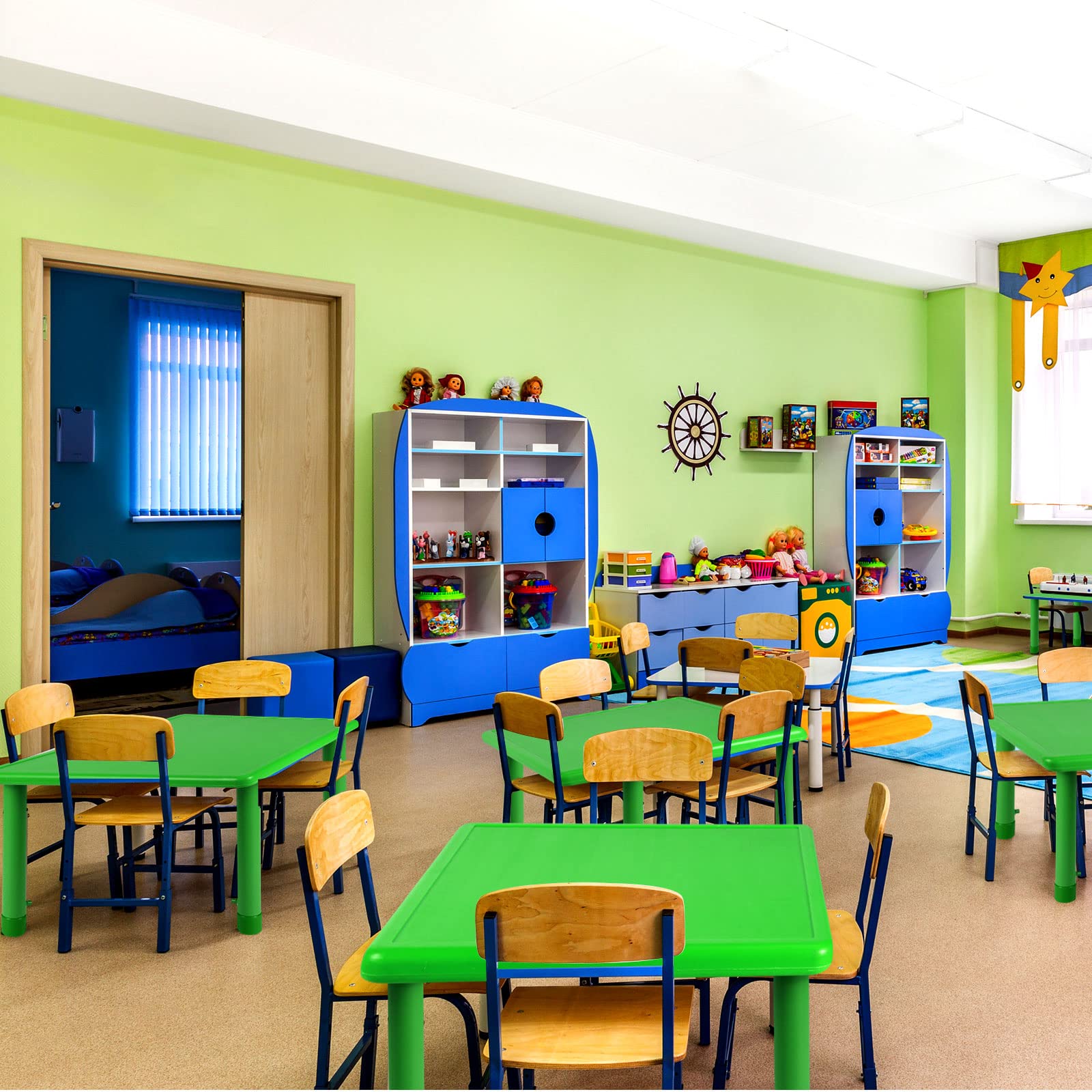 Plastic Classroom Table 24'' Square Height Adjustable Activity Table Classroom Furniture Waterproof Activity Desk for Kids Preschool Daycare School (Green)