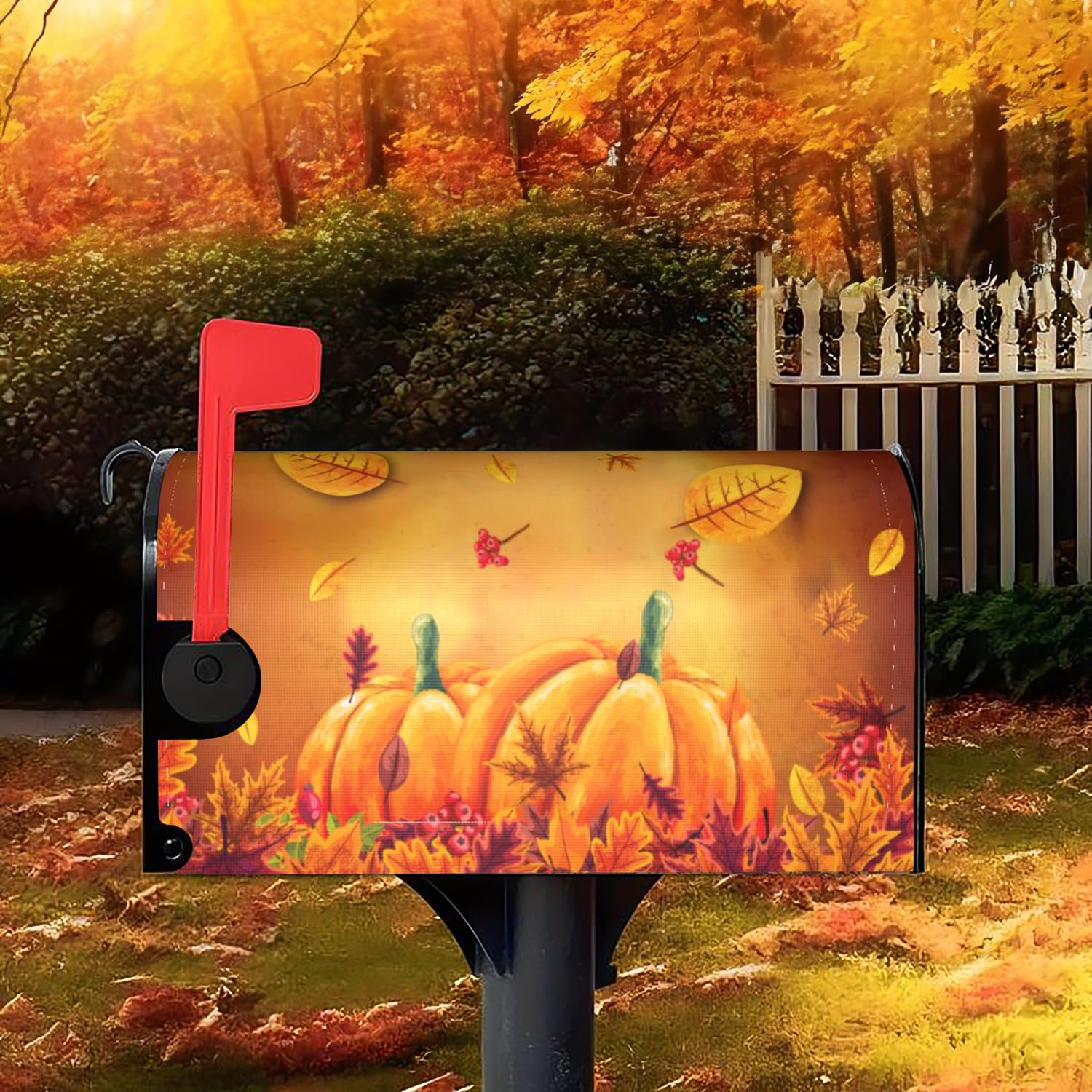 Fall Mailbox Covers Magnetic Pumpkin Leaf Thanksgivin Letter Post Box Cover Wrap Decoration Welcome Home Garden Outdoor Yard Outside Farmhouse Home Decor 21" Lx 18" W
