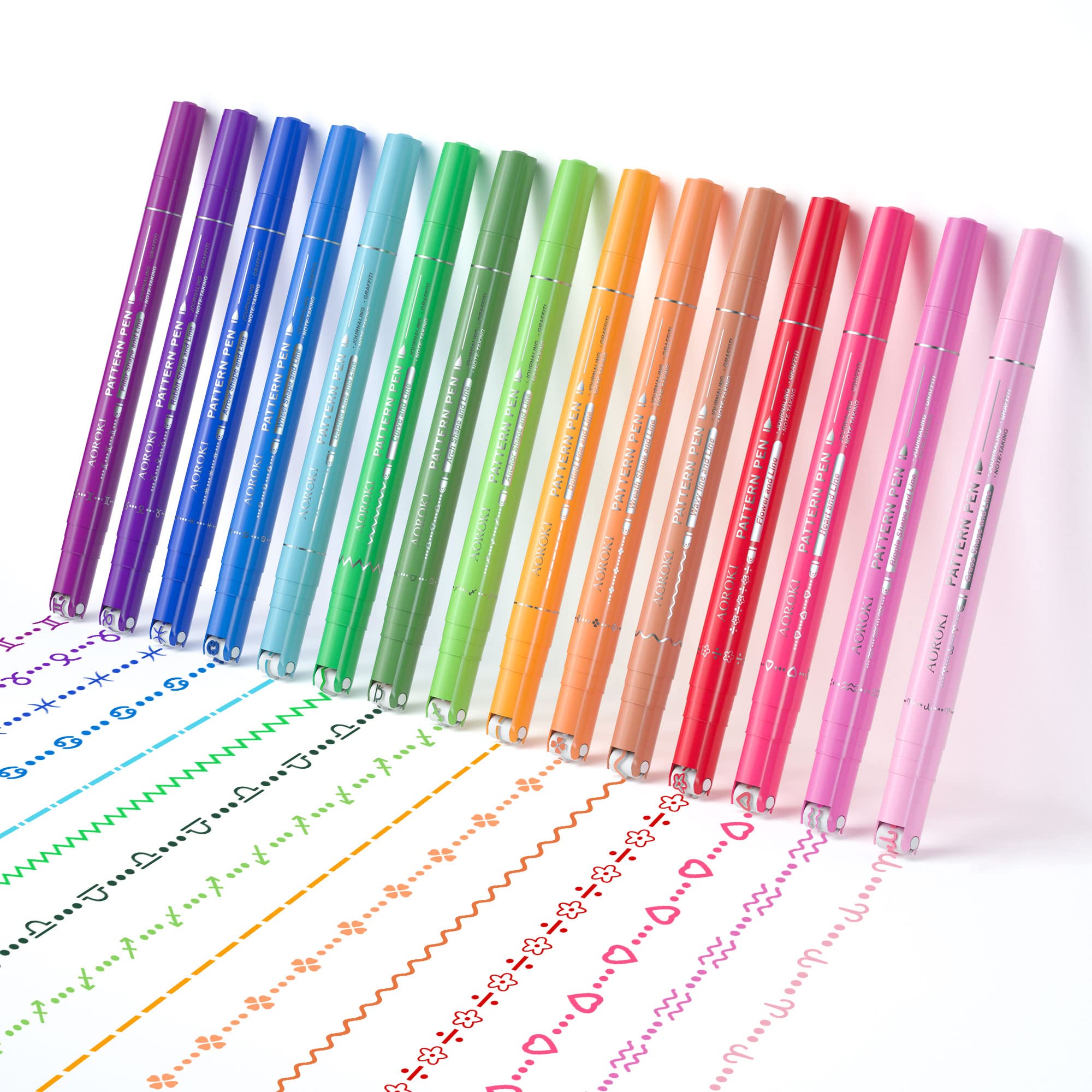 AOROKI 15 Colors Curve Highlighter Pens Set,15 Different Shapes Dual Tip Markers Cool Pens for Journal Planner Scrapbook Art Office School Supplies