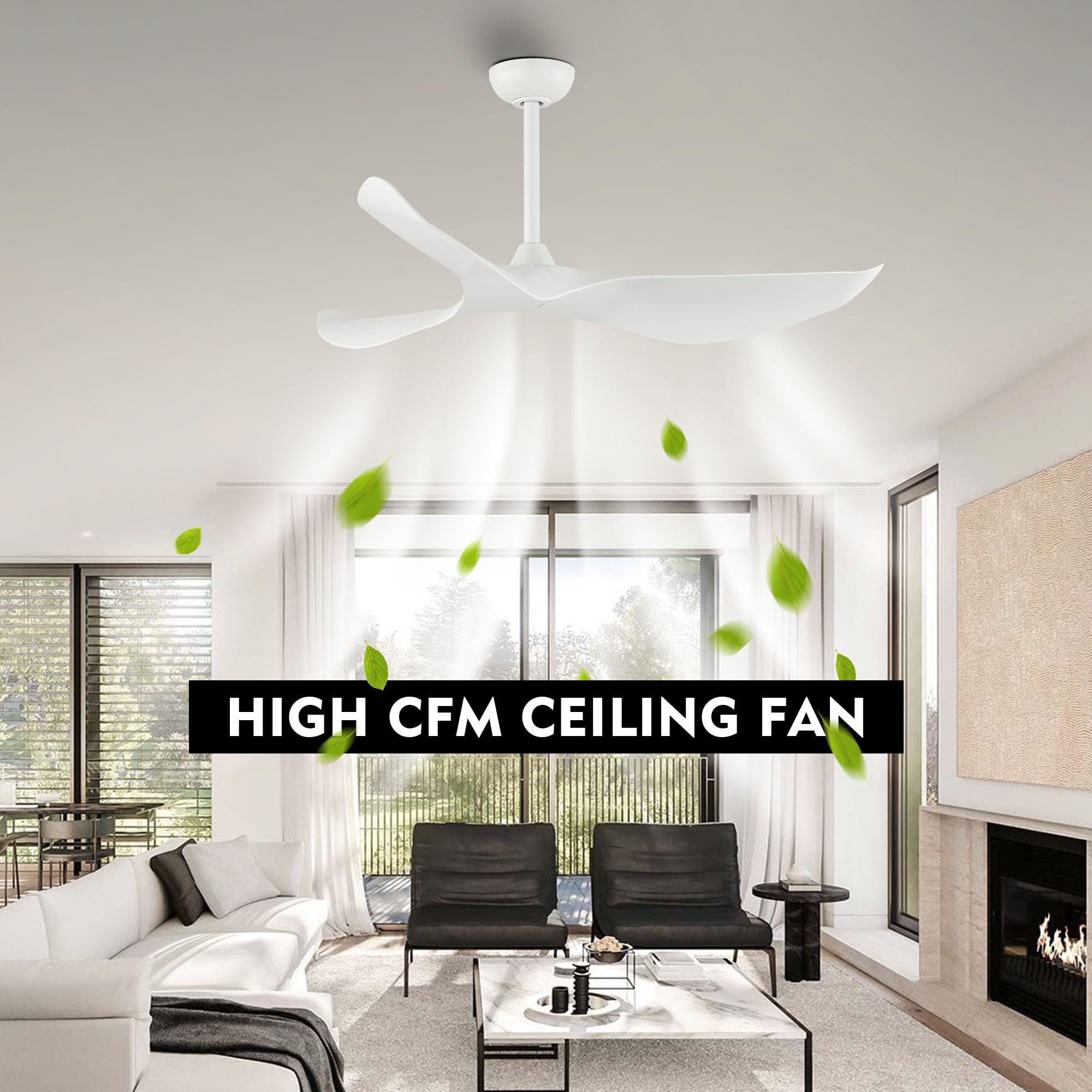 LEDLUX 52" Ceiling Fan no Light, 6 Speed Remote Control, Noiseless Reversible DC Motor, Modern 3 ABS Blades Ceiling Fan with 4.5"/12" Downrods for Bedroom/Living Room/Kitchen White