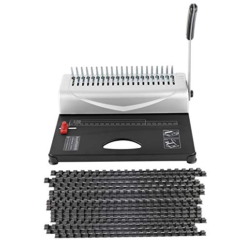 Heavy Duty Comb Binding Machine 450 Sheet 21 Hole Handle Manual Paper Punch Binder with 100pcs Starter Kit 3/8'' Comb Binding Spines