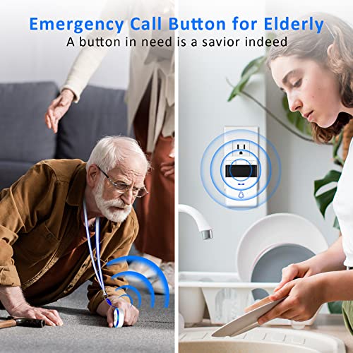 Caregiver Pager, METAK SOS Alert Button Nurse Call System for Seniors, Patients, Disabled or Elderly Monitoring at Home with 58 Chimes and up to 120dB Lound Volume