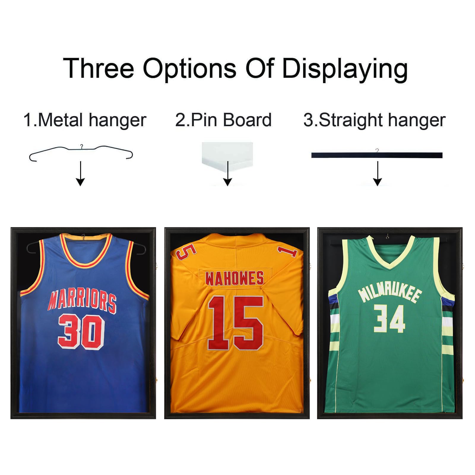 Tieeqe Jersey Frame Display Case - Lockable Shadow Box with 2 Wall Hangers and 98% UV Resistant Acrylic - Black Wood