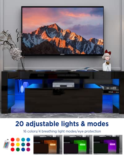 LED TV Stand for 70 Inch TV, Entertainment Center with Storage, Tall Black Modern 65 60 55 50 Stands Living Room