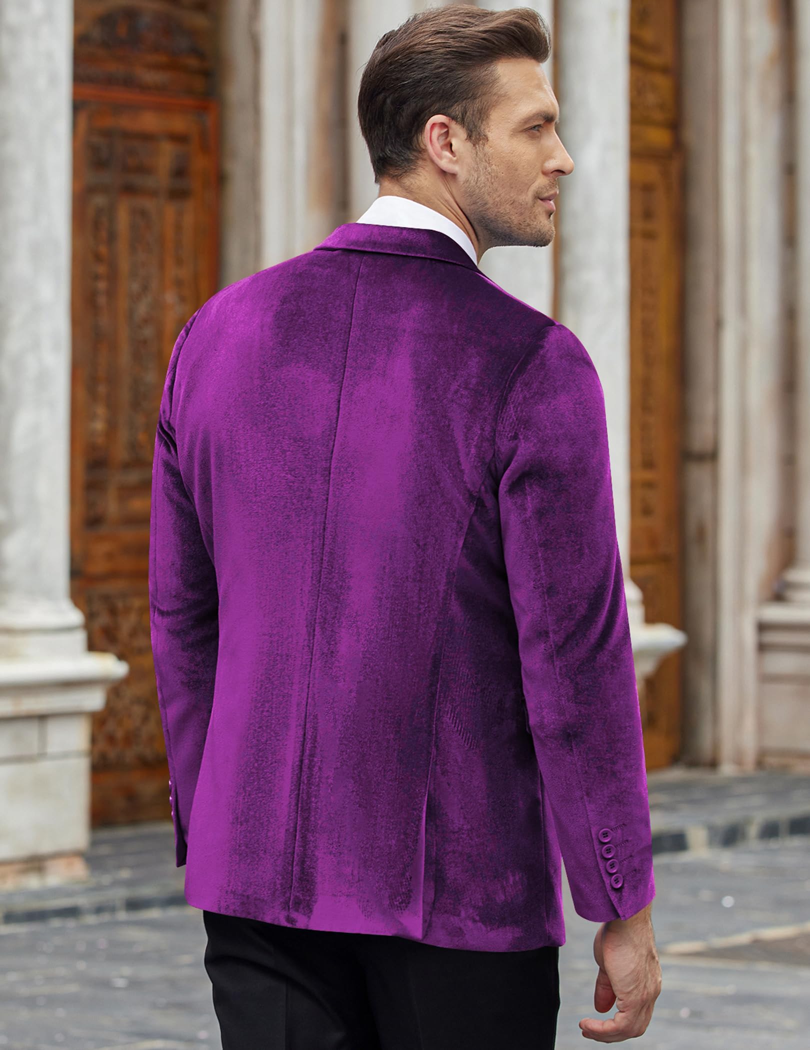 COOFANDY Velvet Tuxedo Jacket for Men Purple One Button Blazer Prom Party Jackets (Purple L)