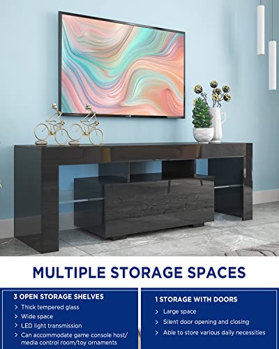 LED TV Stand for 70 Inch TV, Entertainment Center with Storage, Tall Black Modern 65 60 55 50 Stands Living Room