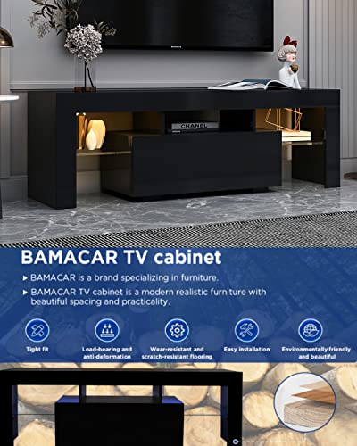 LED TV Stand for 70 Inch TV, Entertainment Center with Storage, Tall Black Modern 65 60 55 50 Stands Living Room