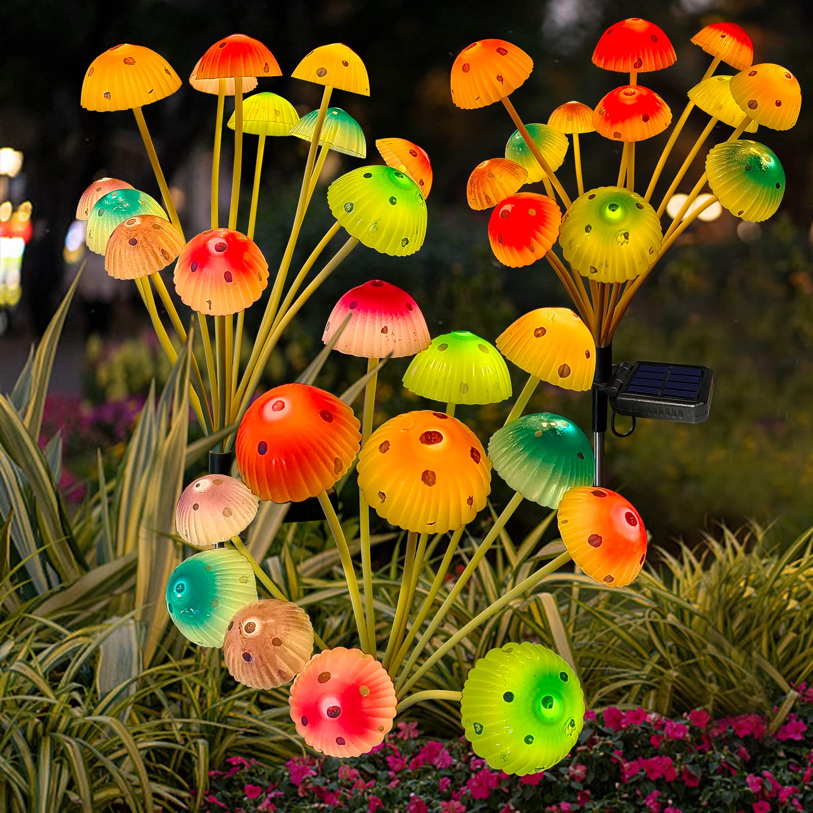 Solar Garden Lights, 2 Pack Solar Mushroom Lights Outdoor, Upgraded 24LED Mushroom Flower Light Yard Decor Outside Waterproof, Garden Decor for Lawn Front Porch Patio Backyard