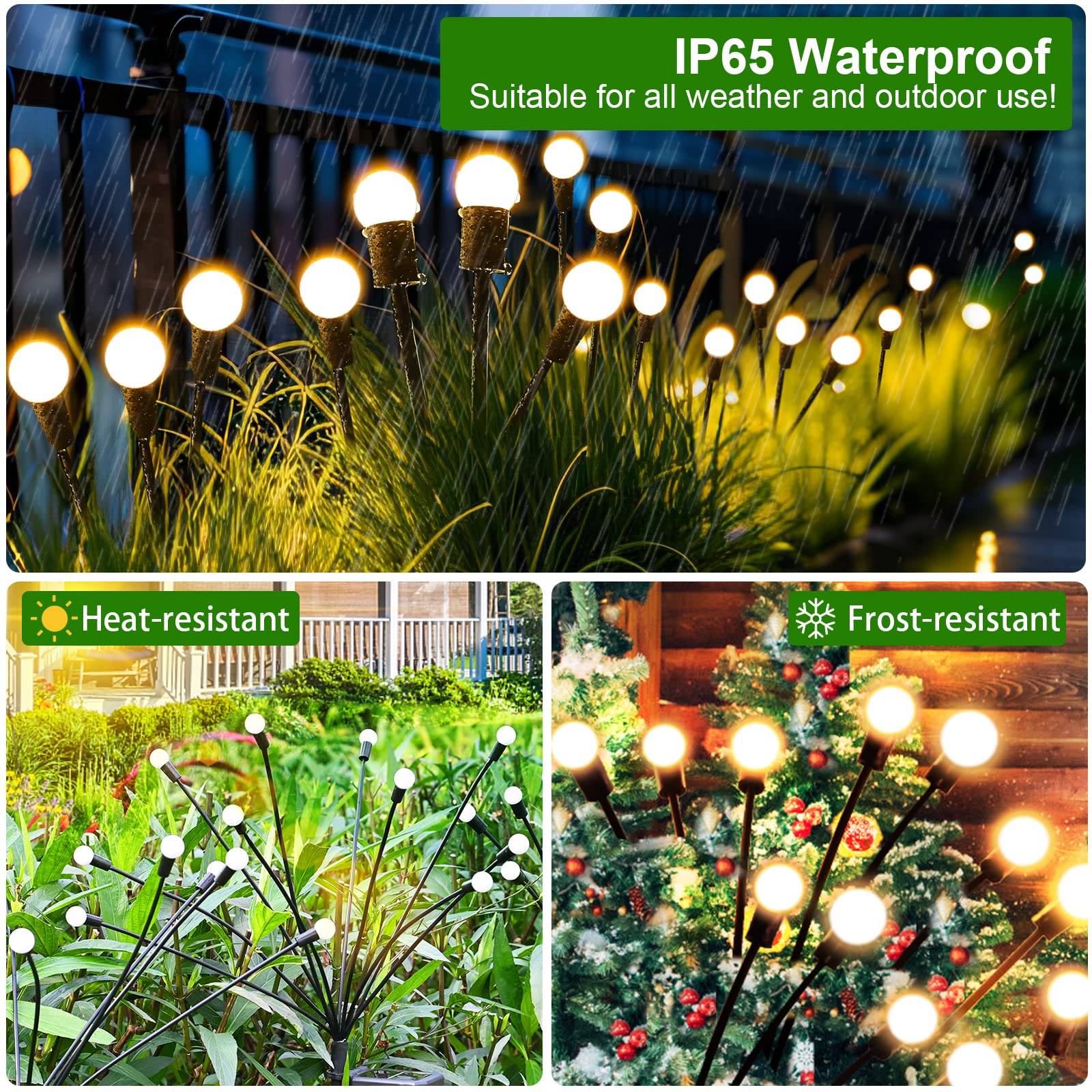 Salangae Solar Garden Lights, Solar Firefly Lights 4 Pack 40 LEDs, Sway by Wind, Solar Swaying Lights with IP65 Waterproof, Yard Patio Pathway Decoration, High Flexibility Iron Wire, Warm White