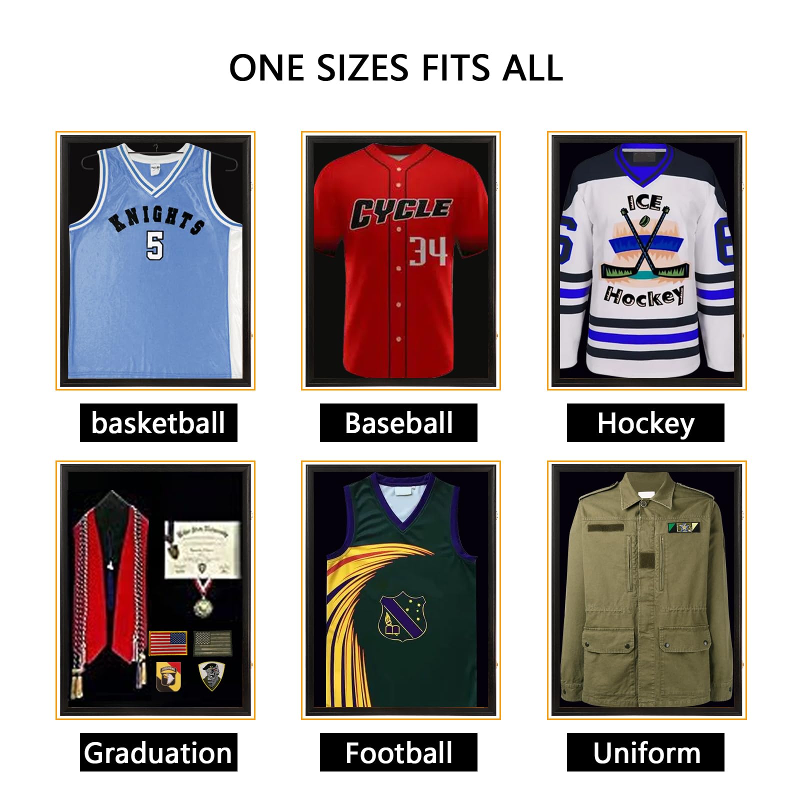 Tieeqe Jersey Frame Display Case - Lockable Shadow Box with 2 Wall Hangers and 98% UV Resistant Acrylic - Black Wood
