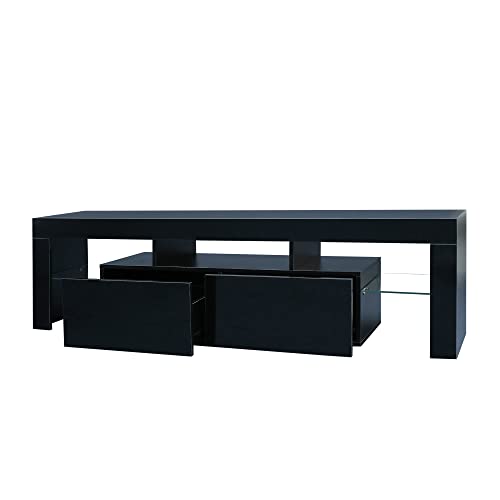 LED TV Stand for 70 Inch TV, Entertainment Center with Storage, Tall Black Modern 65 60 55 50 Stands Living Room