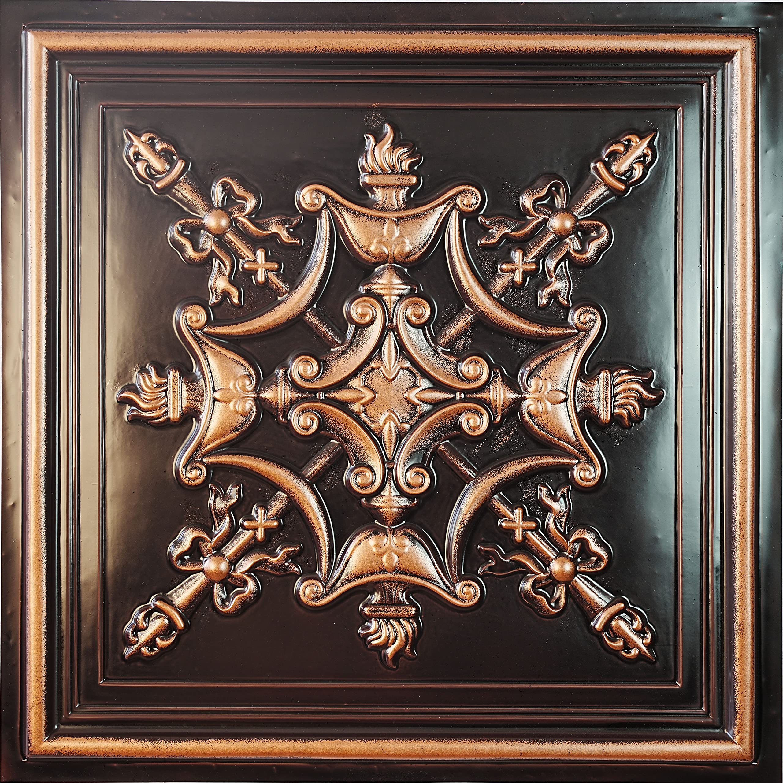 PAINTSDECOR PVC Tin Ceiling Tiles 3D Stereo Embossed Panel Antique Suspended Ceiling Board for Cafe Club Salon 2'x2' PL07 Traditional Copper 10pcs/lot