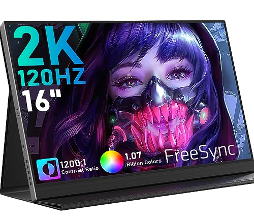 HONGO 2K 16" Portable Gaming Monitor, 2560x1600 QHD with VESA, HDR, IPS Second Screen, 120Hz Refresh Rate for PS5, Phone, Switch