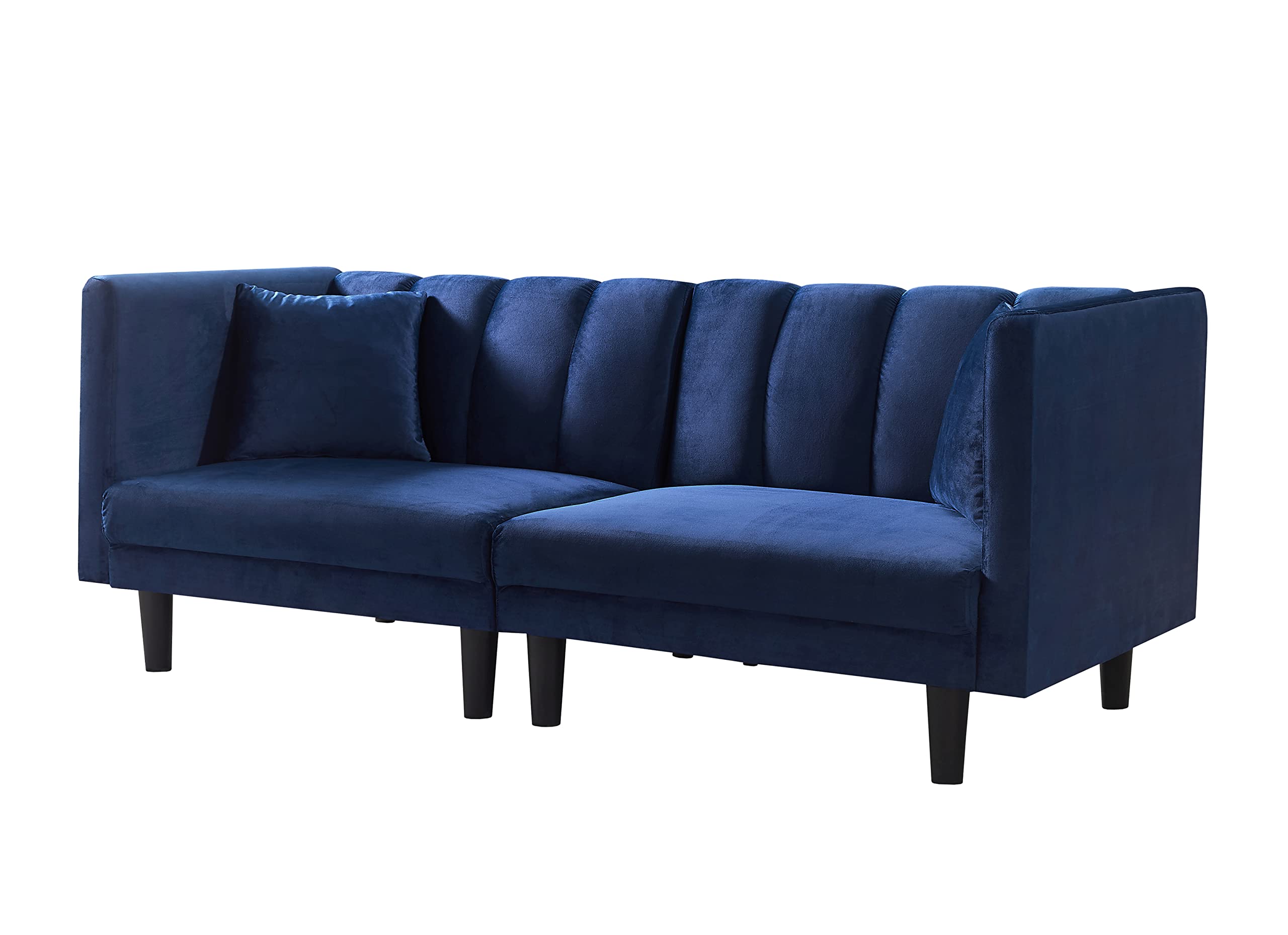 Lepfun Futon Bed Convertible Velvet, Modern Sleeper Sofa with 2 Pillows, 3 Adjustable Angles for Backrest,Living Room Couch with 7 Sturdy Metal Legs,Upholstered Loveseat for Home,Office,Navy Blue