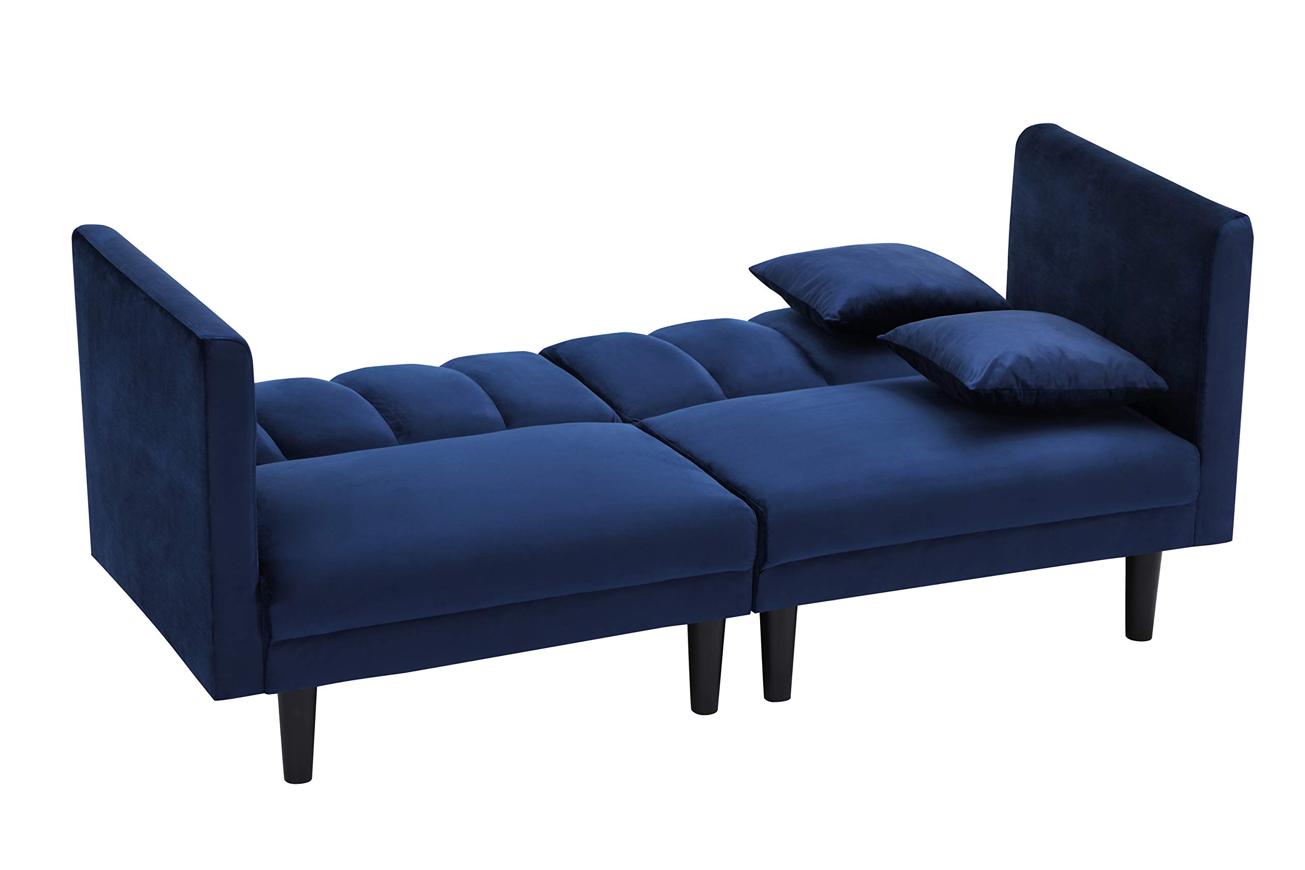 Lepfun Futon Bed Convertible Velvet, Modern Sleeper Sofa with 2 Pillows, 3 Adjustable Angles for Backrest,Living Room Couch with 7 Sturdy Metal Legs,Upholstered Loveseat for Home,Office,Navy Blue
