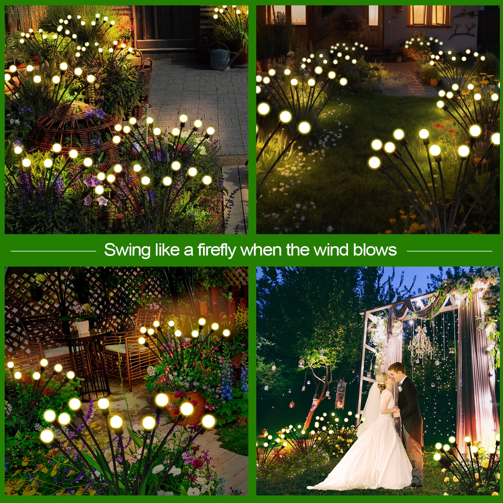 Salangae Solar Garden Lights, Solar Firefly Lights 4 Pack 40 LEDs, Sway by Wind, Solar Swaying Lights with IP65 Waterproof, Yard Patio Pathway Decoration, High Flexibility Iron Wire, Warm White
