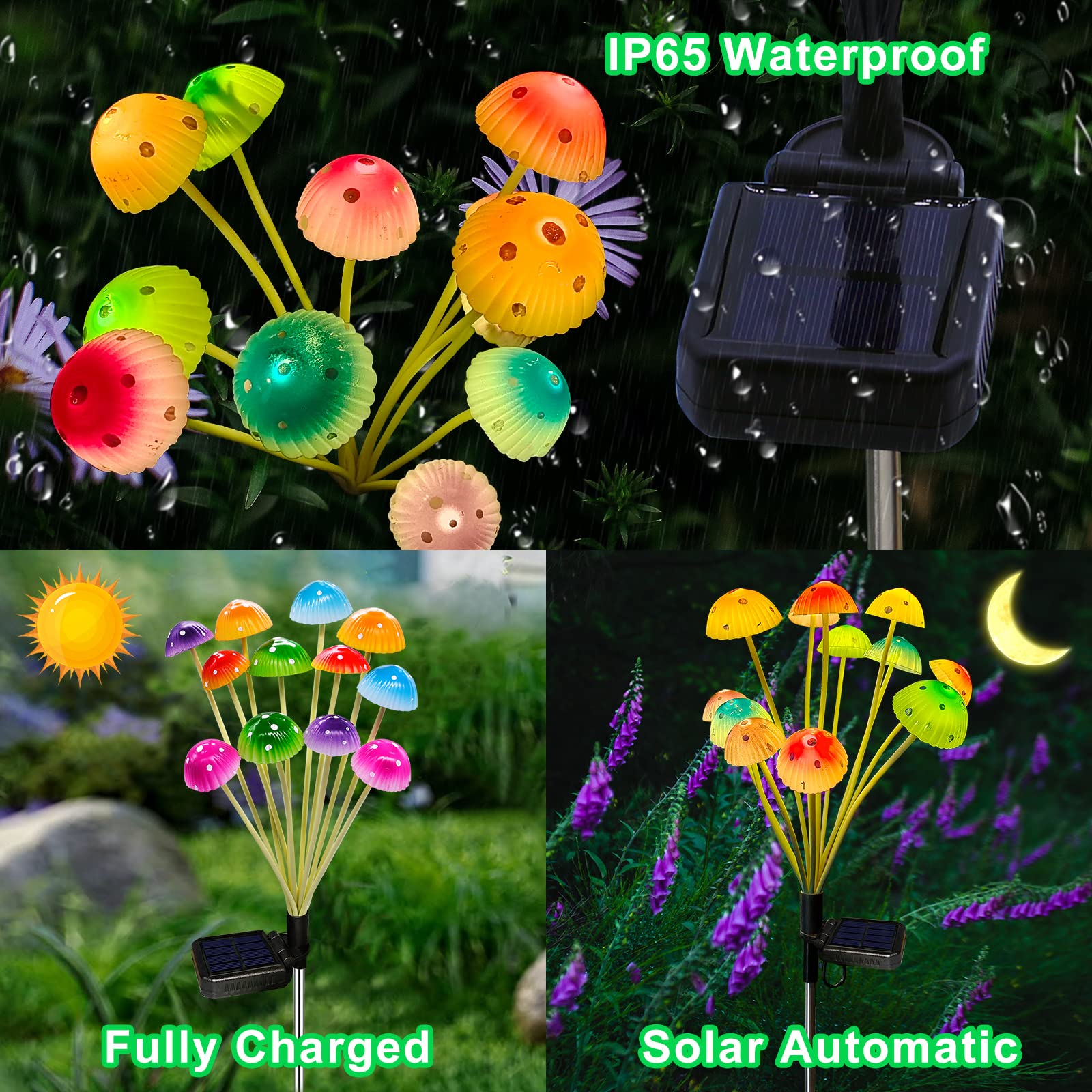 Solar Garden Lights, 2 Pack Solar Mushroom Lights Outdoor, Upgraded 24LED Mushroom Flower Light Yard Decor Outside Waterproof, Garden Decor for Lawn Front Porch Patio Backyard