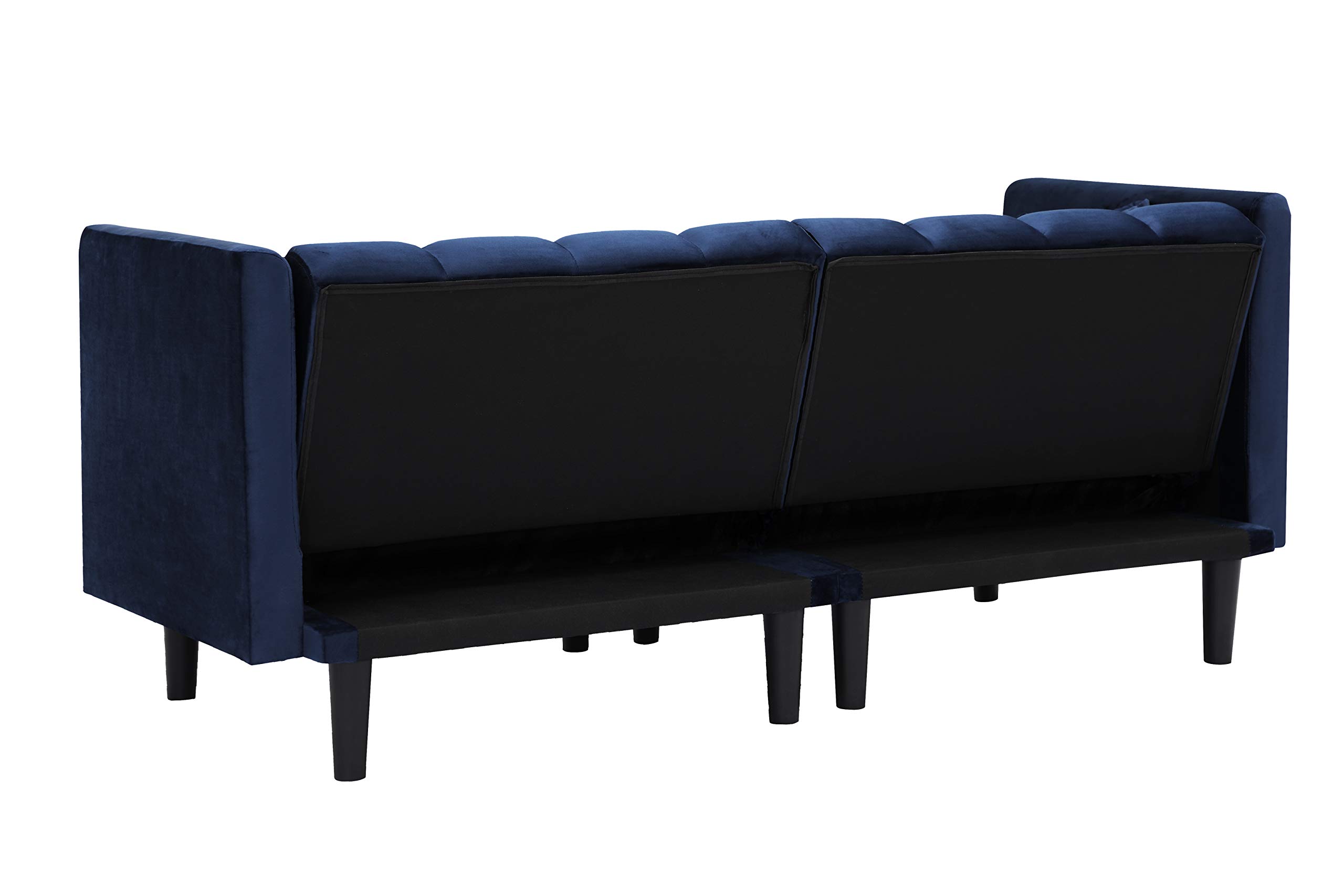 Lepfun Futon Bed Convertible Velvet, Modern Sleeper Sofa with 2 Pillows, 3 Adjustable Angles for Backrest,Living Room Couch with 7 Sturdy Metal Legs,Upholstered Loveseat for Home,Office,Navy Blue