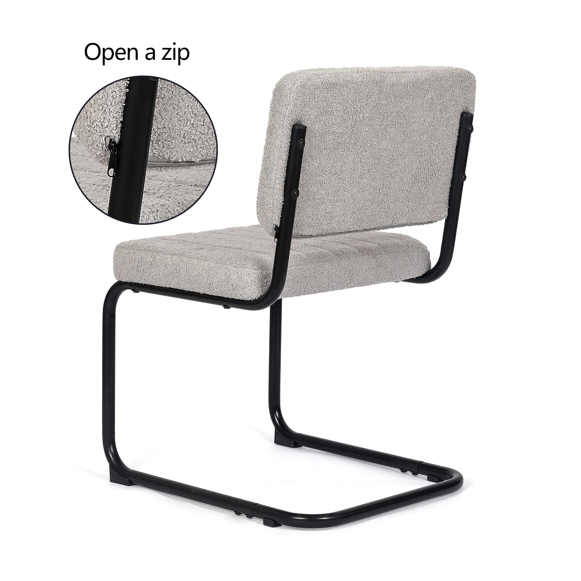 Adeco Velvet Dining Set of 2, Comfy Back & Chrome Metal Base, Modern Upholstered Armless Chairs Seat for Bedroom Living Room Side Table, Grey