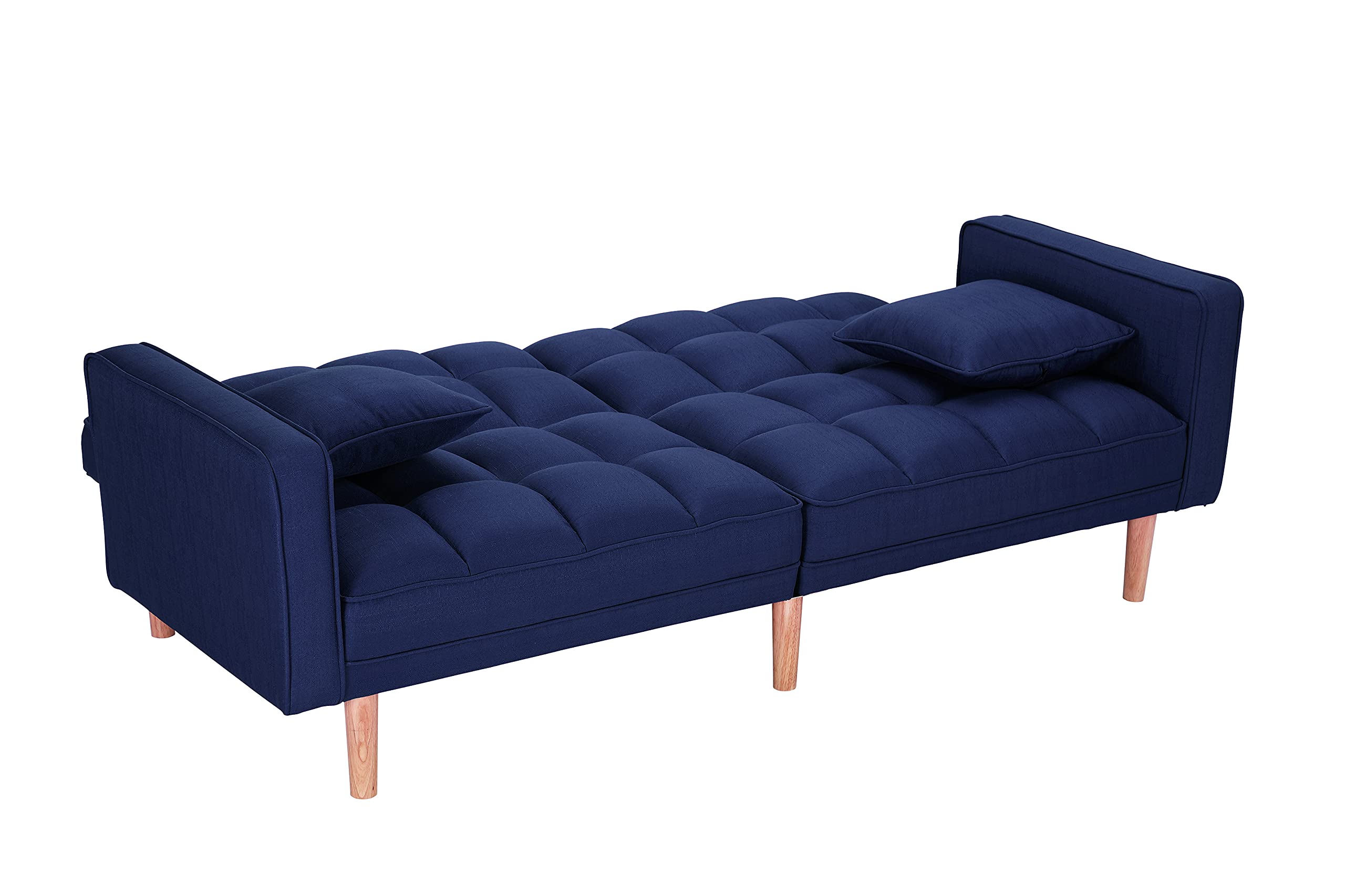 LCH Modern Tuft Futon Couch Convertible Loveseat Reclining Twin Size with Arms and 2 Pillows for Living Room, Navy Blue, Sleeper Sofa Bed 2