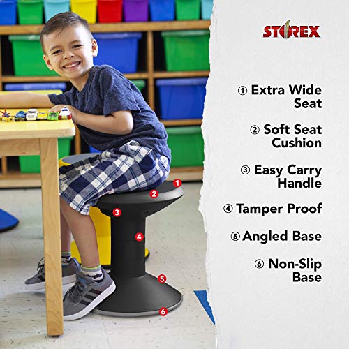 Storex Wiggle Stool – Active Flexible Seating for Classroom and Home Study, Adjustable 12-18 Inch Height, Black (00300A01C)