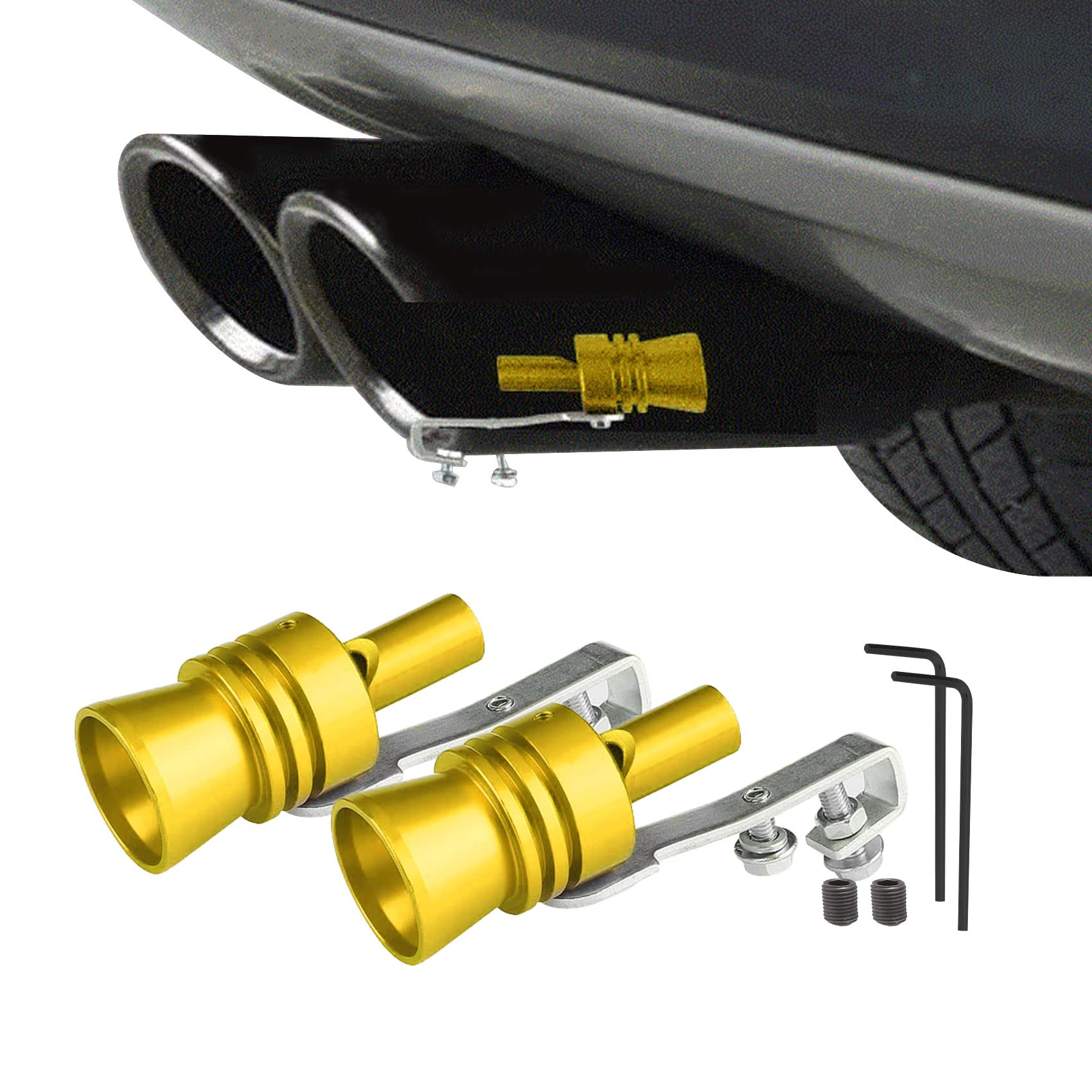 2PCS Car Turbo Whistle, Aluminum Alloy Universal Turbo Whistle, XL Size Aluminum Alloy Universal Turbo Sound Exhaust Muffler Pipe Whistle Car Roar Make (Gold)