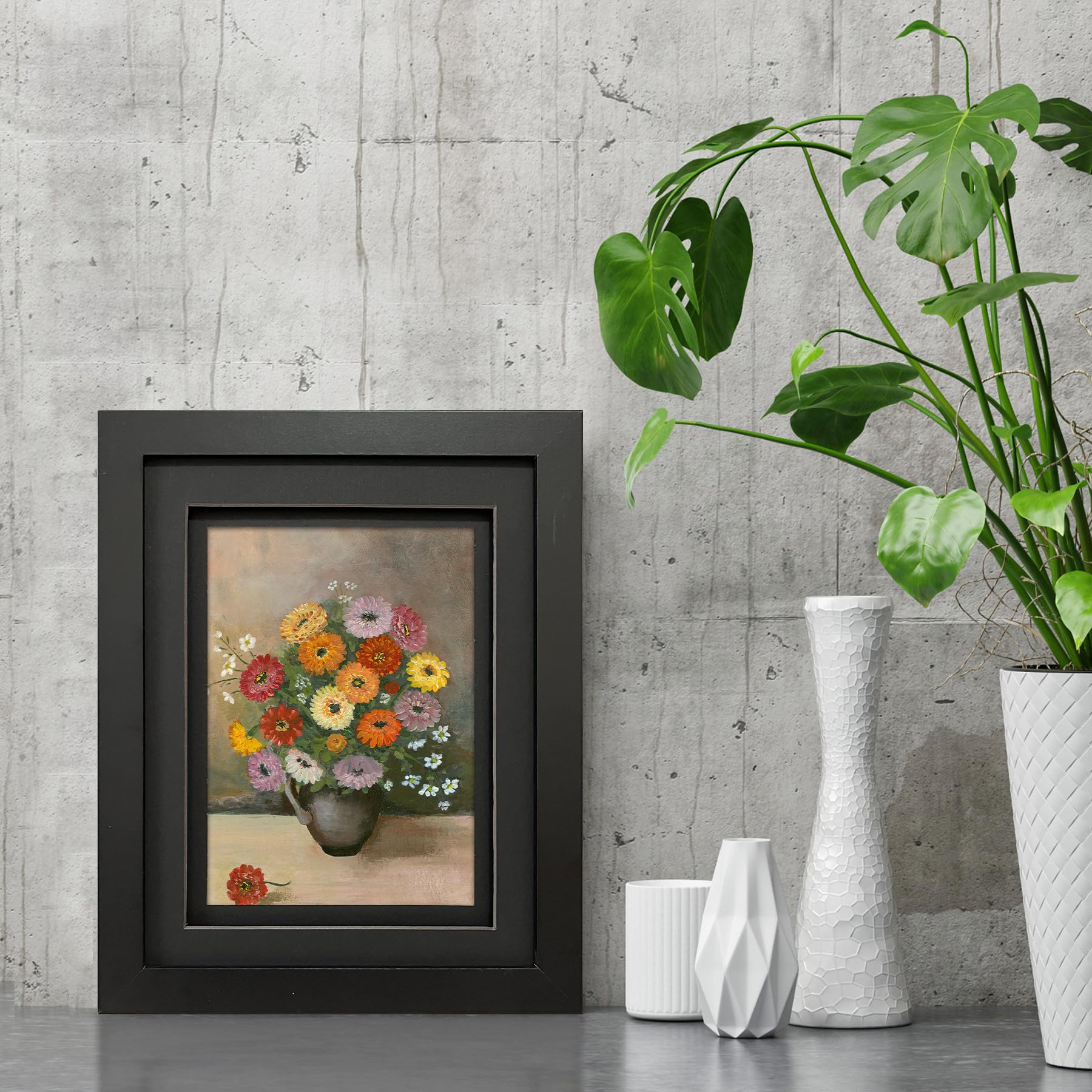 LUCKYLIFE 5x7 Picture Frame Black Wood with Double Black Mat for Tabletop or Wall, Set of 2