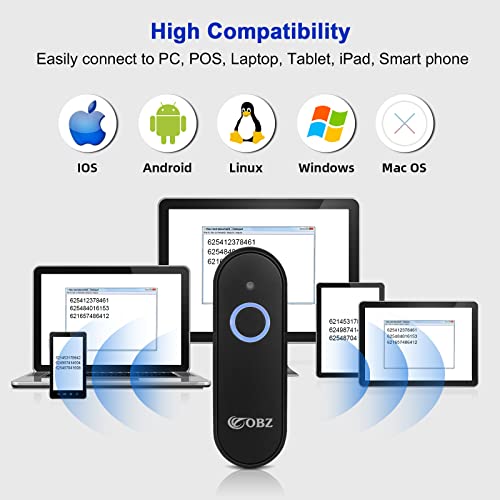 Mini 2D Wireless Barcode Scanner 2.4G Wireless & Bluetooth Barcode Scanner, Portable 1D 2D QR Code Scanner Work with iOS Android iPhone iPad Tablet Windows PC POS for Store Warehouse Inventory Library