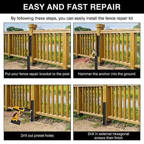 HNEDSEN Heavy Duty Steel Fence Post Repair Stake, Fence Post Anchor Ground Spike Metal for Repair Tilted, Broken Wood Fence Post