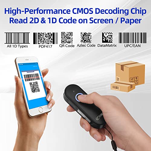 Mini 2D Wireless Barcode Scanner 2.4G Wireless & Bluetooth Barcode Scanner, Portable 1D 2D QR Code Scanner Work with iOS Android iPhone iPad Tablet Windows PC POS for Store Warehouse Inventory Library