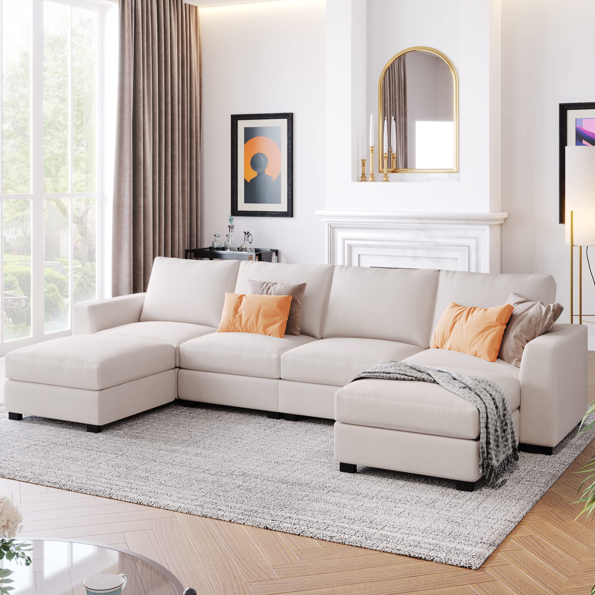 KLMM Modern 3 Pieces U Shaped Sectional Sofa,Chaise Lounge Couch with Removable Ottomans,for Apartment Living Room Furniture Sets (Beige@y)