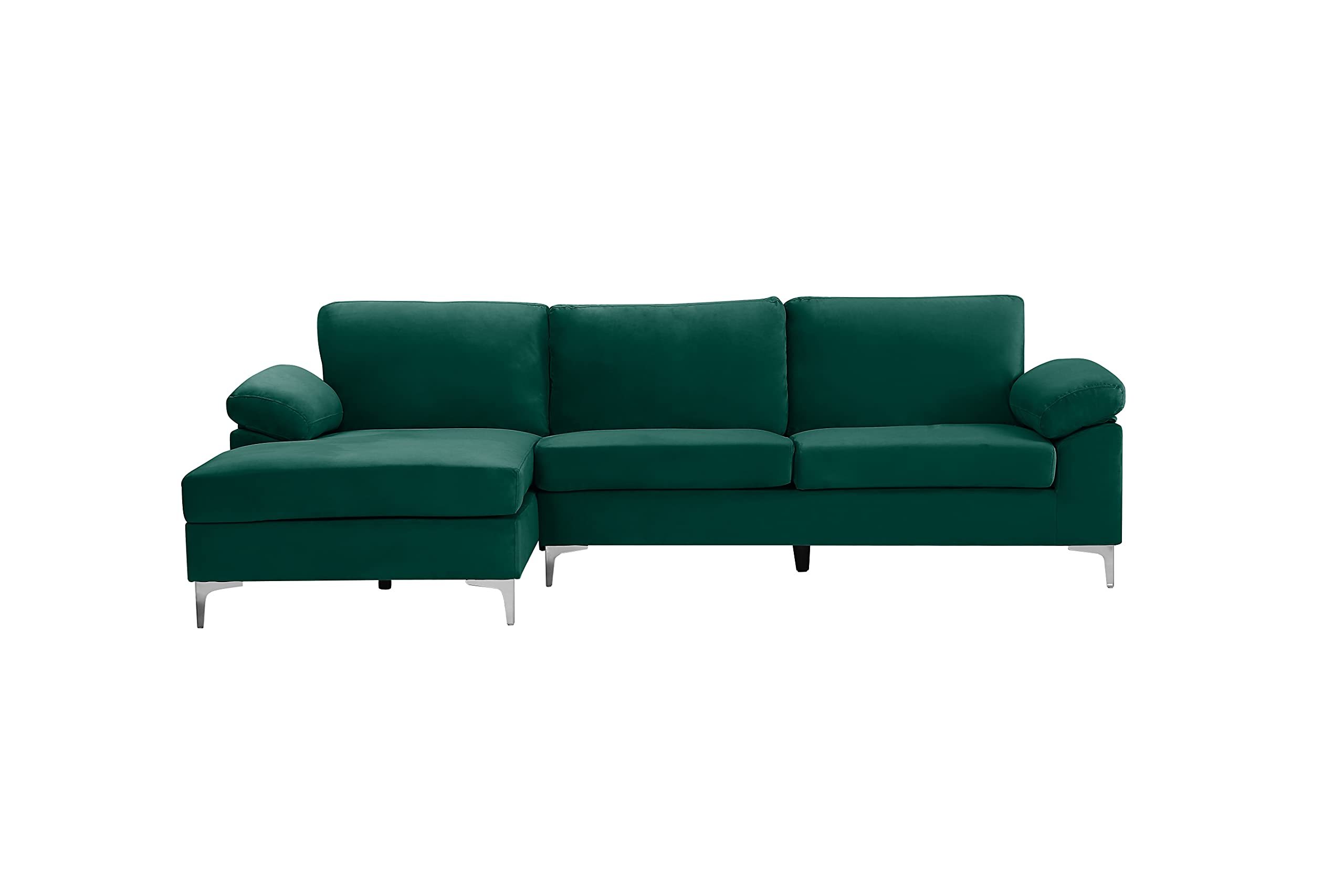 LCH Sectional Couch Living Room,Modern Futon Chaise L-Shape with Arm-Pillows & Metal Legs,Left Hand Facing,Up to 3-Seat Capacity Sleeper Sofa (Velvet Green)