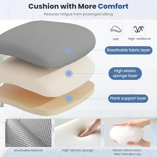 Razzor Ergonomic Office Chair, High Back Mesh Desk Chair with Lumbar Support and Adjustable Headrest, Computer Gaming Chair with Flip-up Armrests, Executive Swivel Chair for Home Office (LightGray)