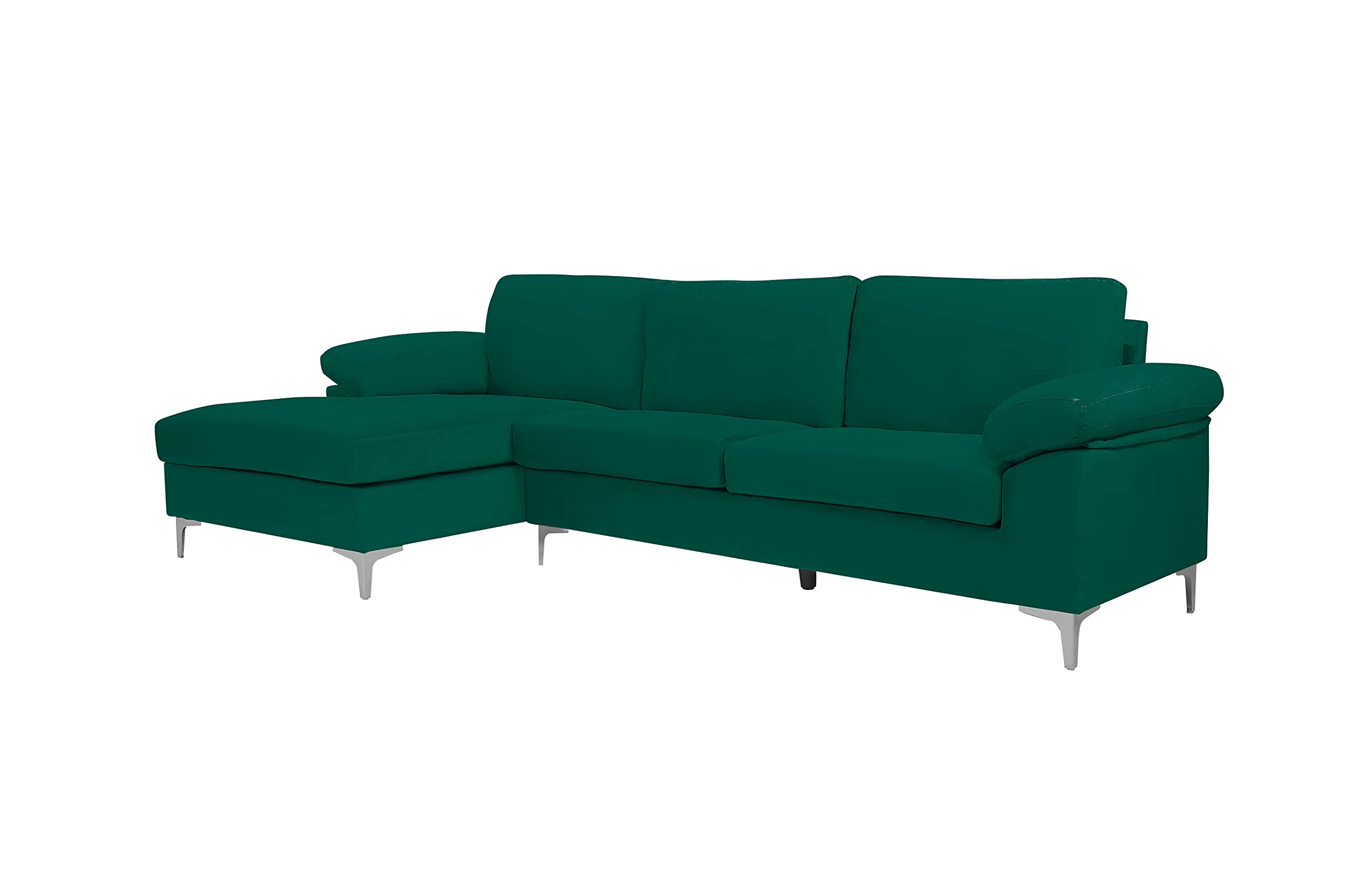LCH Sectional Couch Living Room,Modern Futon Chaise L-Shape with Arm-Pillows & Metal Legs,Left Hand Facing,Up to 3-Seat Capacity Sleeper Sofa (Velvet Green)