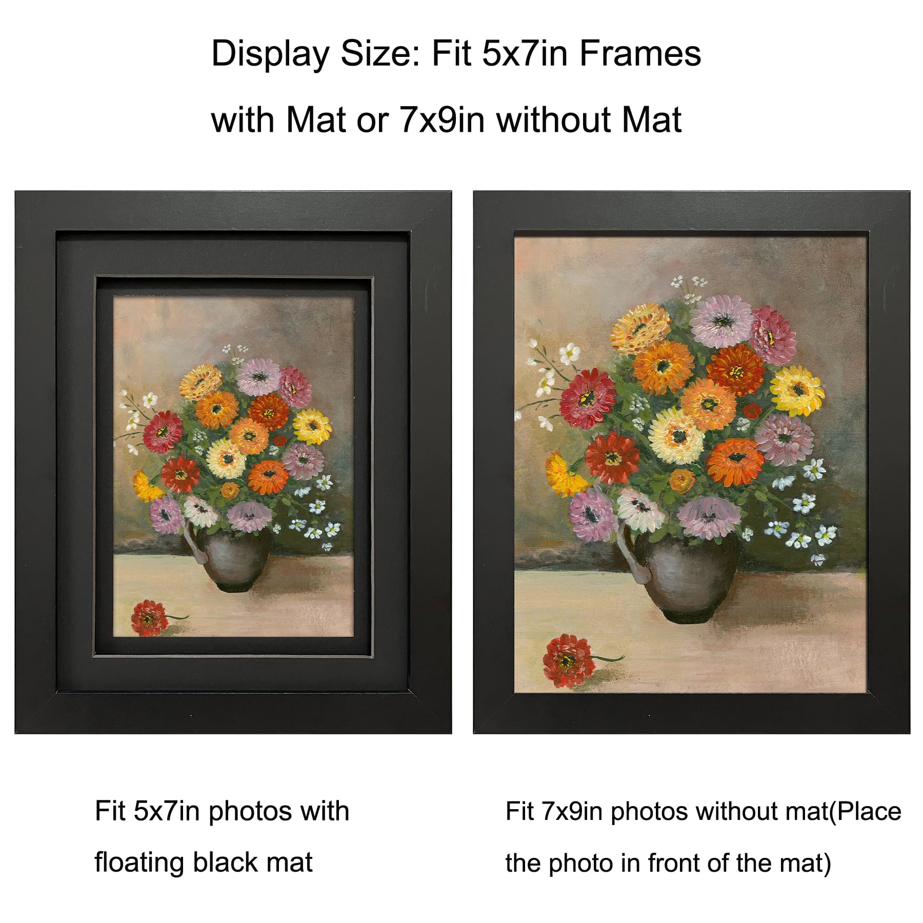 LUCKYLIFE 5x7 Picture Frame Black Wood with Double Black Mat for Tabletop or Wall, Set of 2