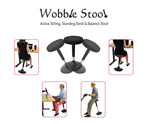 WOBBLE STOOL Standing Desk Chair ergonomic tall adjustable height sit stand-up office balance drafting bar swiveling leaning perch perching high swivels 360 computer adults kids active sitting black
