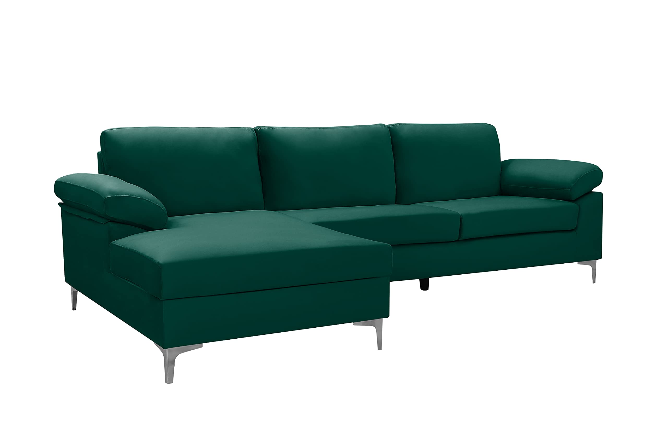 LCH Sectional Couch Living Room,Modern Futon Chaise L-Shape with Arm-Pillows & Metal Legs,Left Hand Facing,Up to 3-Seat Capacity Sleeper Sofa (Velvet Green)