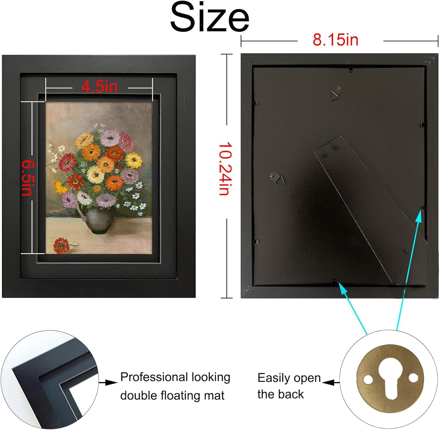 LUCKYLIFE 5x7 Picture Frame Black Wood with Double Black Mat for Tabletop or Wall, Set of 2